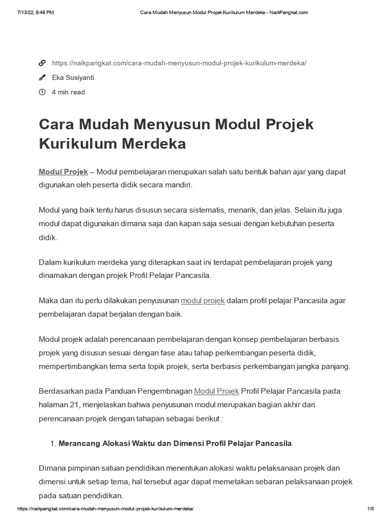 Cara Mudah Menyusun Modul Projek Kurikulum Merdeka | PDF