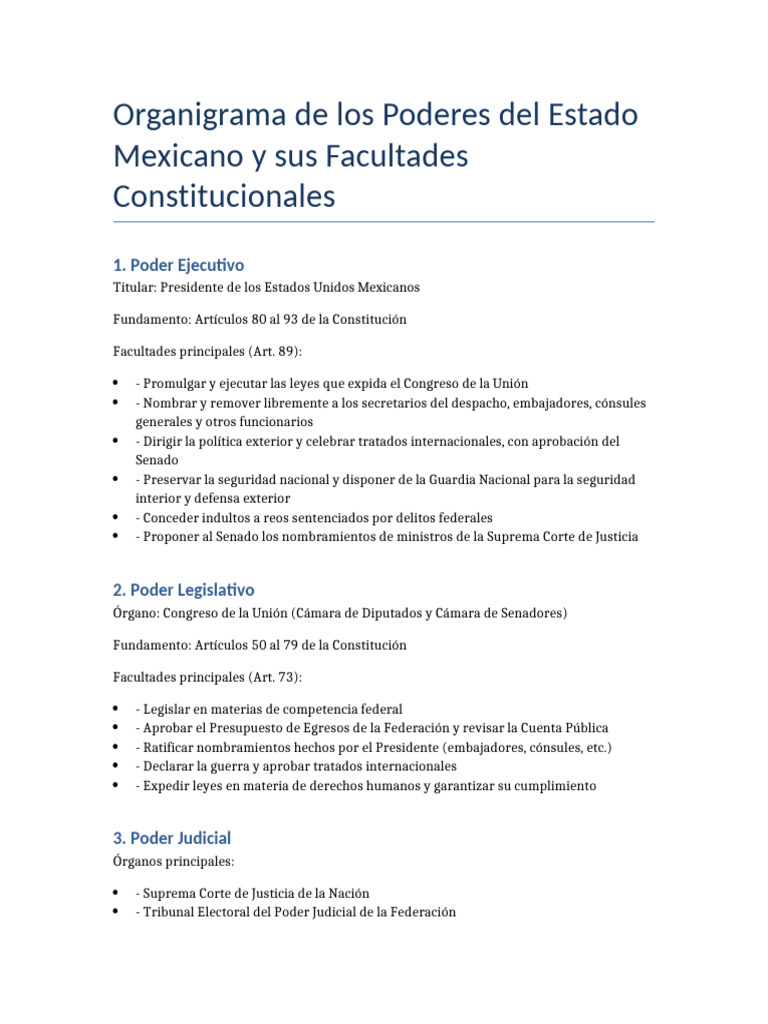 Organigrama Poderes Estado Mexicano | PDF