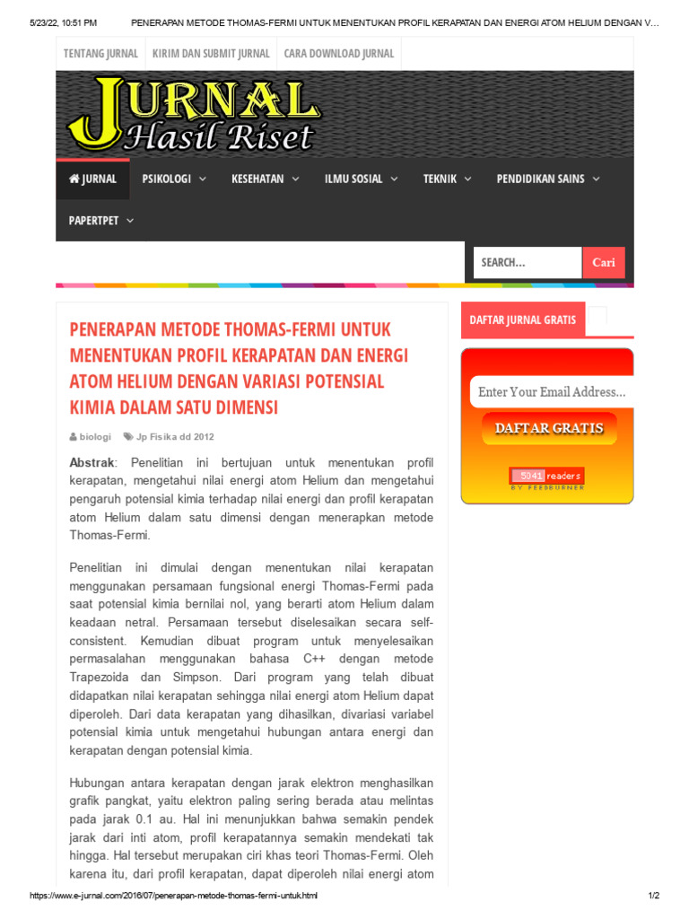 Penerapan Metode Thomas-Fermi Untuk Menentukan Profil Kerapatan Dan ...