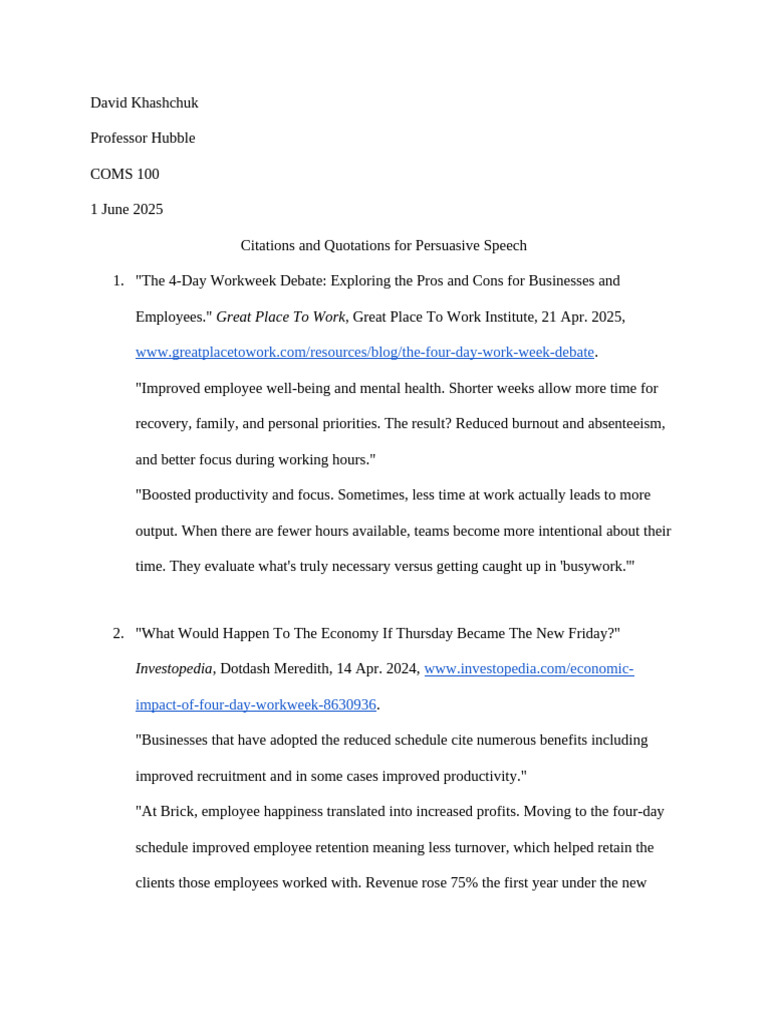 Persuasive Speech Annotated Bibliography | PDF | Business | Labor