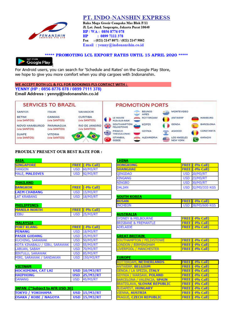 Best LCL Export Until 15 April 2020 | PDF