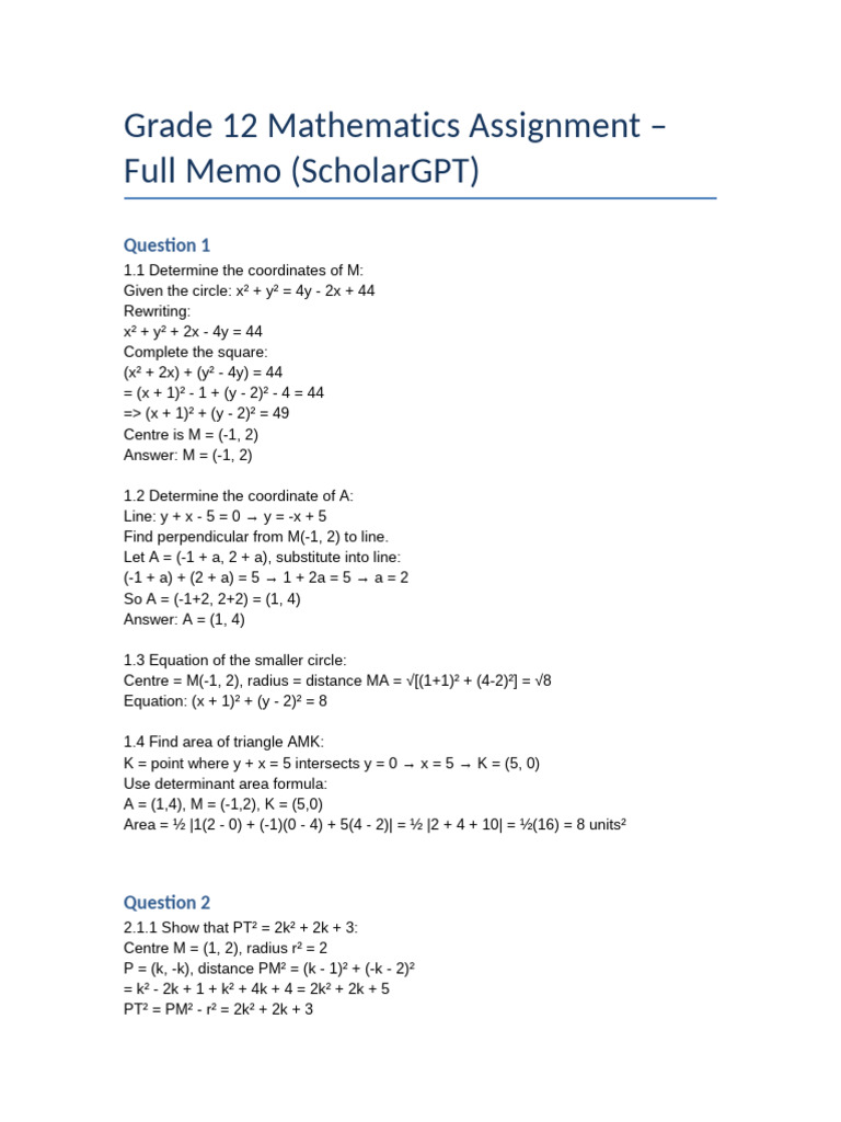 Geography Grade 12 Term 2 Assessment Task 3 Memo | PDF | Circle | Area