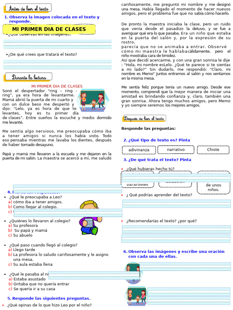 Primer día de clases: amistad y nervios | PDF