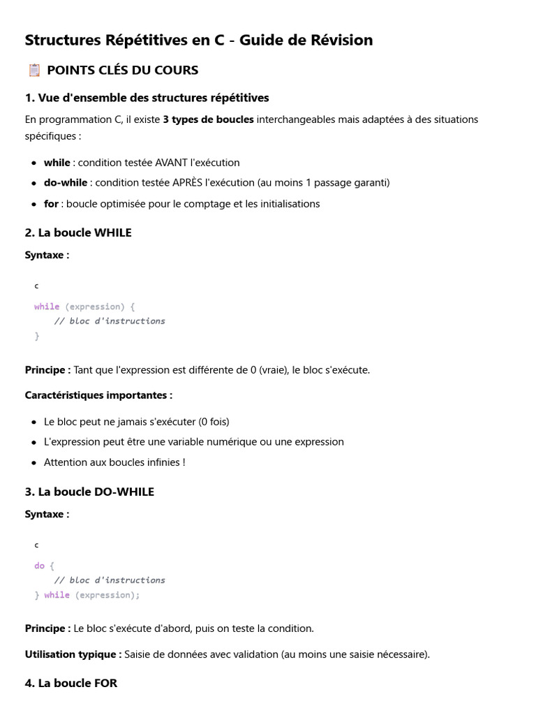 Structures de Boucles en C : Guide Complet | PDF | Structure de ...