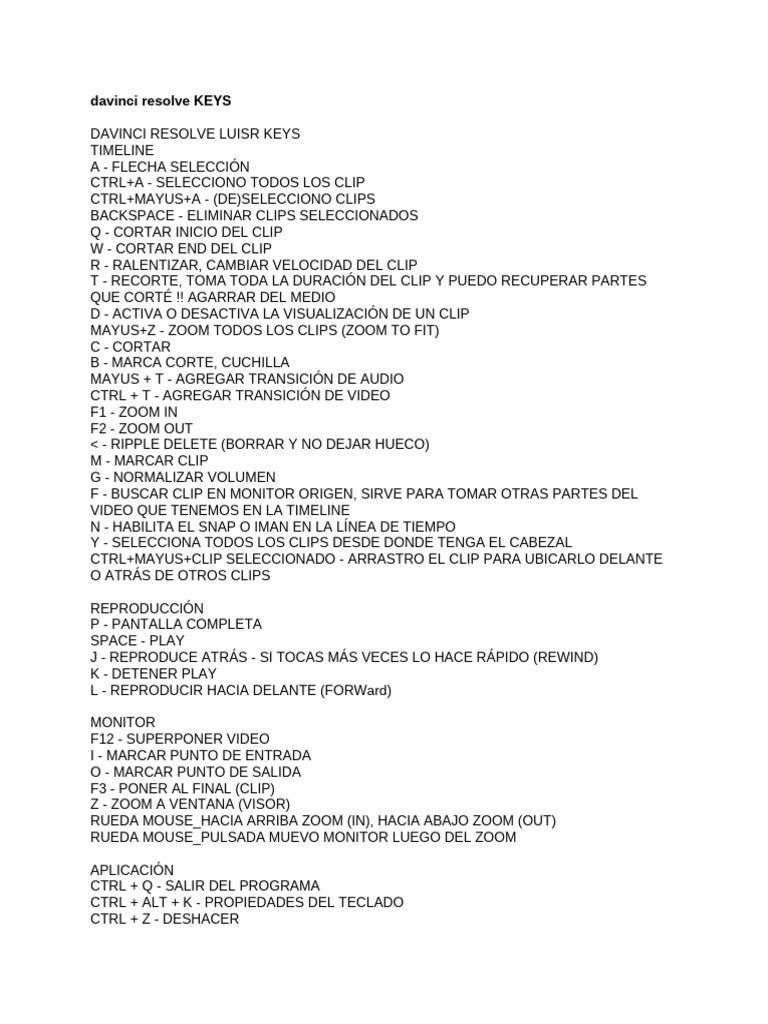 Davinci Resolve KEYS | PDF