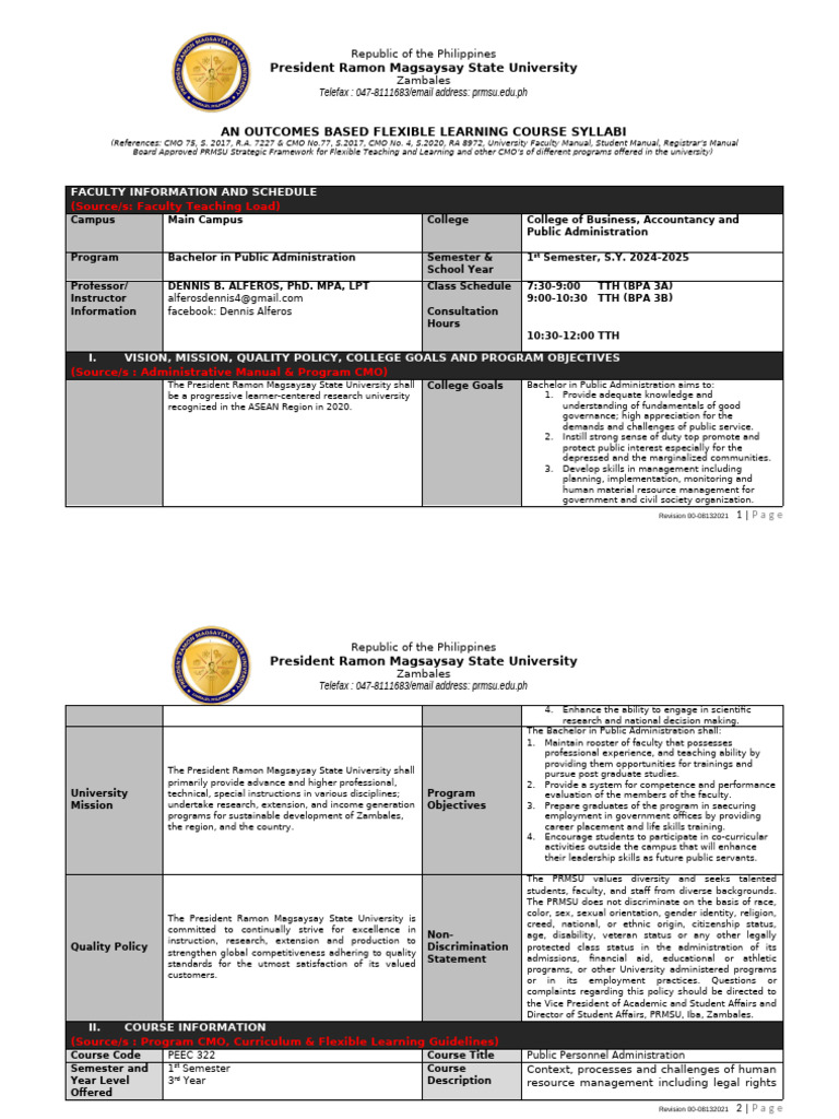 Syllabus Diwata Public Personnel Administration Syllabus 2024 25 | PDF ...