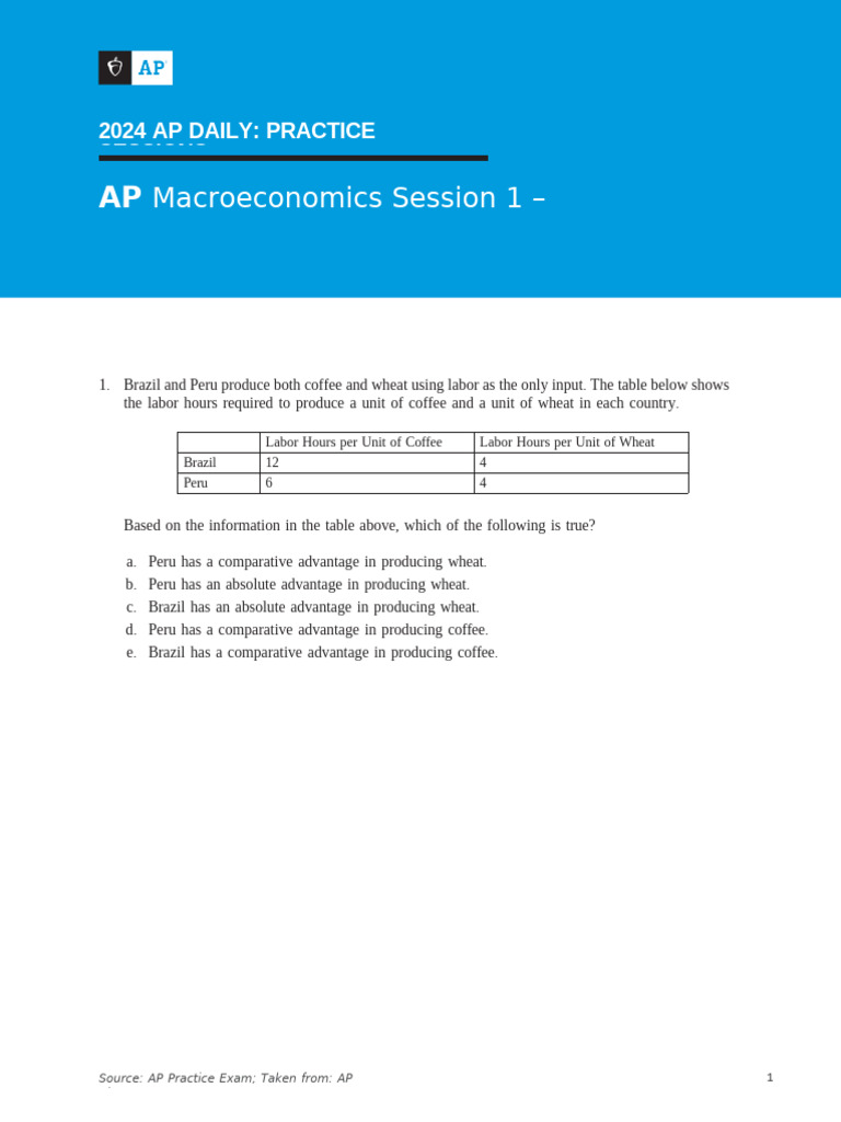 AP Macroeconomics Session1 Worksheet | PDF | Labour Economics ...
