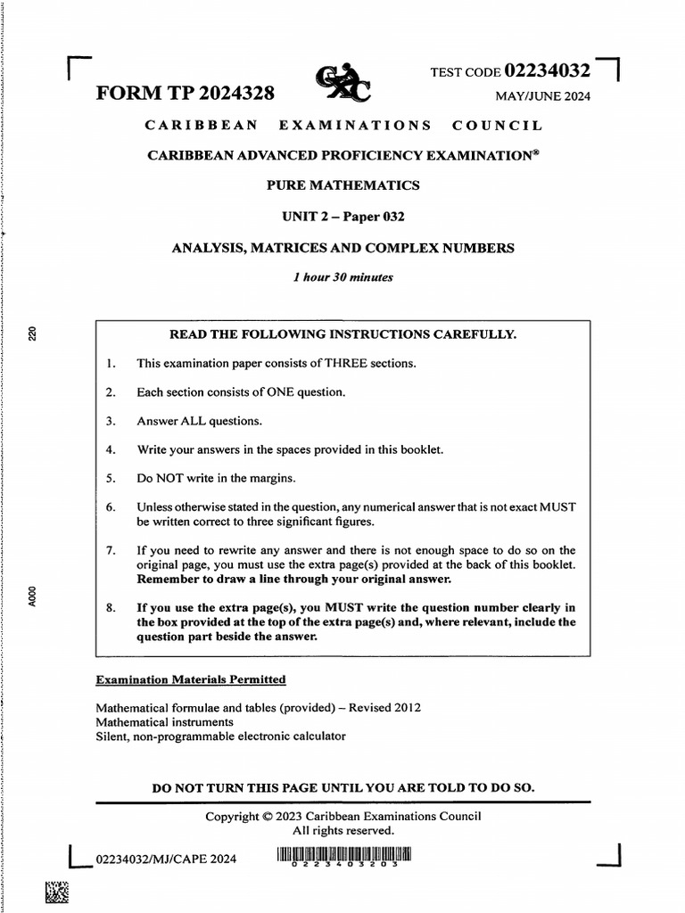 Pure Maths 2024 U2 P3 | PDF