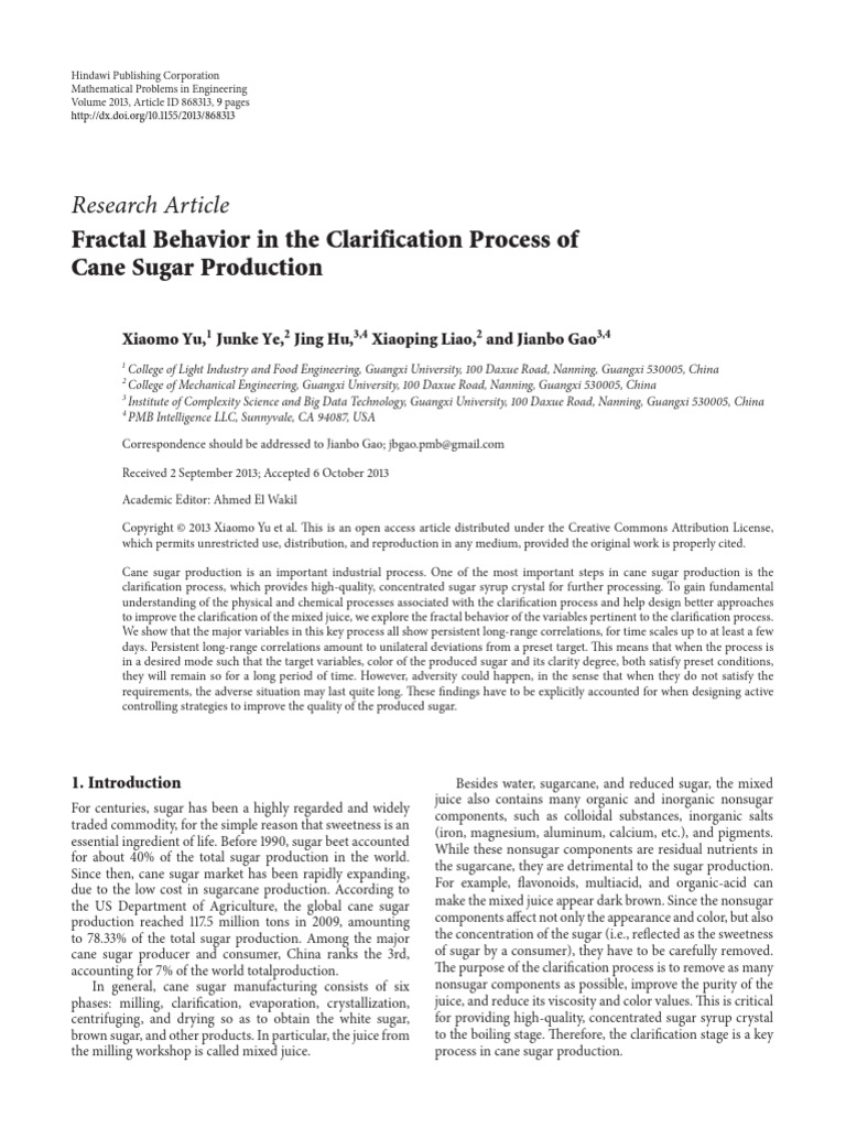 Fractal Analysis in Cane Sugar Clarification | PDF | Sugar | Diet ...