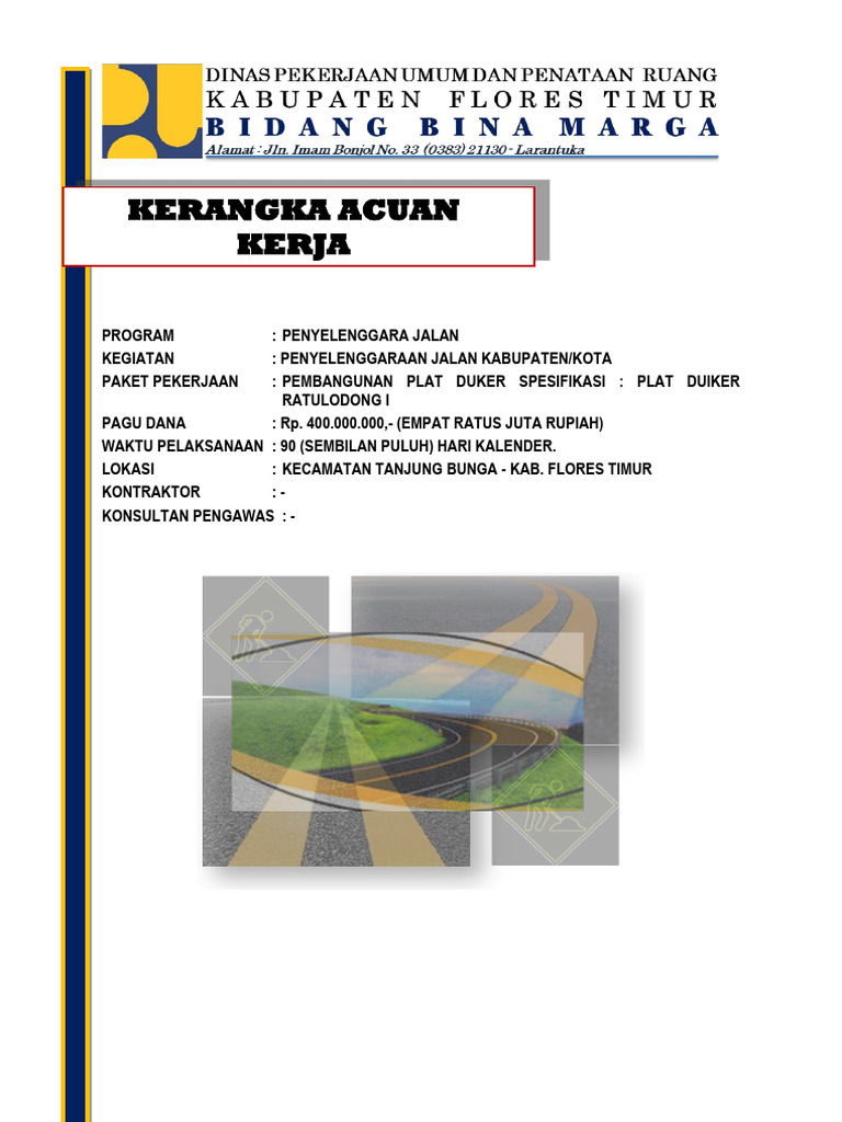 Kerangka Acuan Kerja Plat Duiker Ratulodong I | PDF