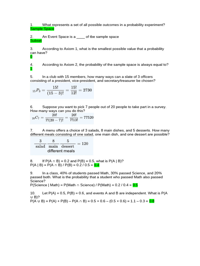Quiz Probability 1 | PDF