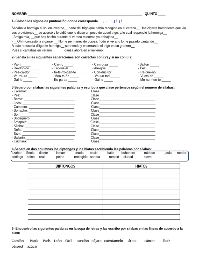 Taller Silaba 5to | PDF | Lingüística | Voz humana