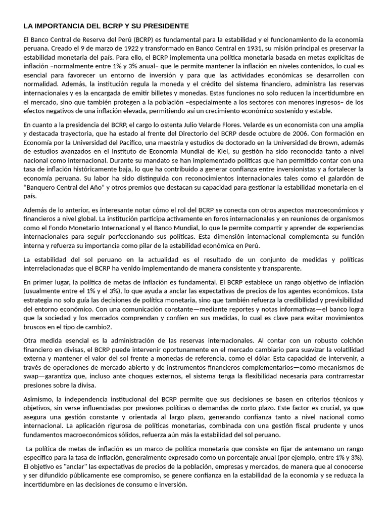 La Importancia Del BCRP y Su Presidente | PDF | Inflación | La política ...