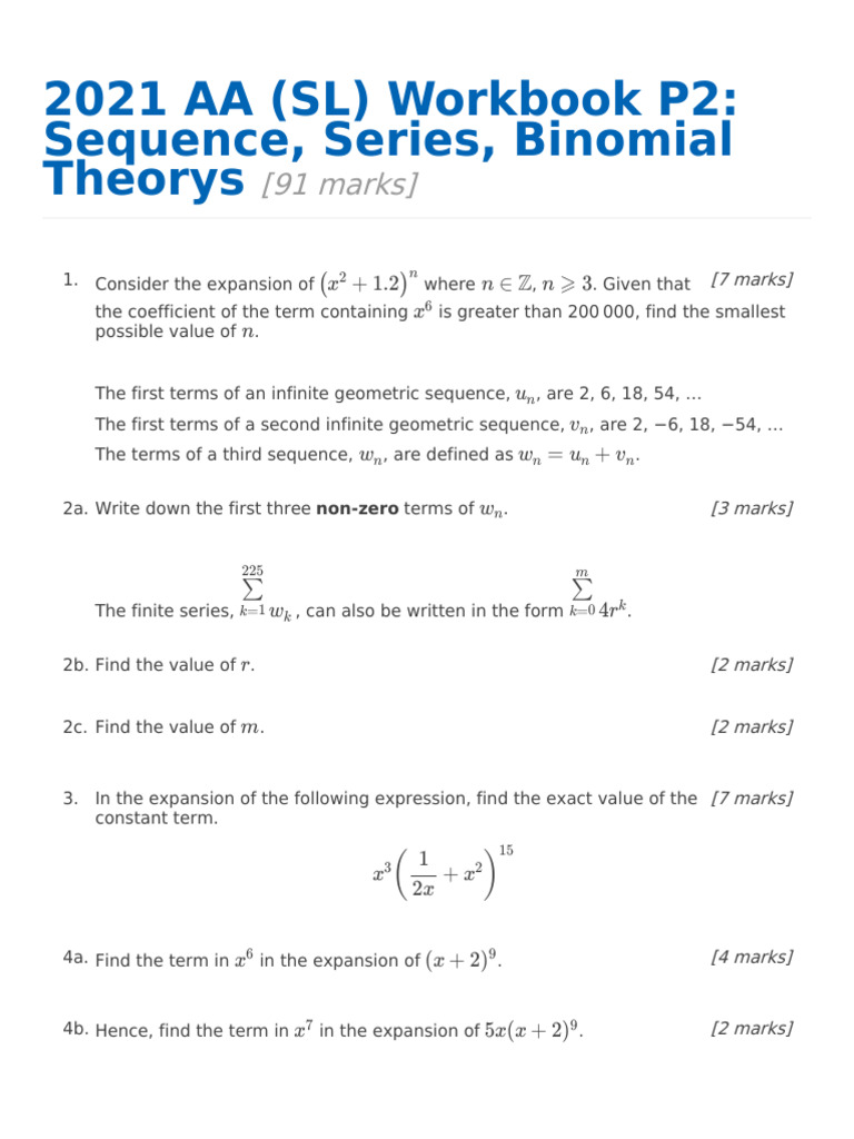 z2021 AA (OldSL) Workbook P2 Sequence Series Binomial Theorys | PDF ...