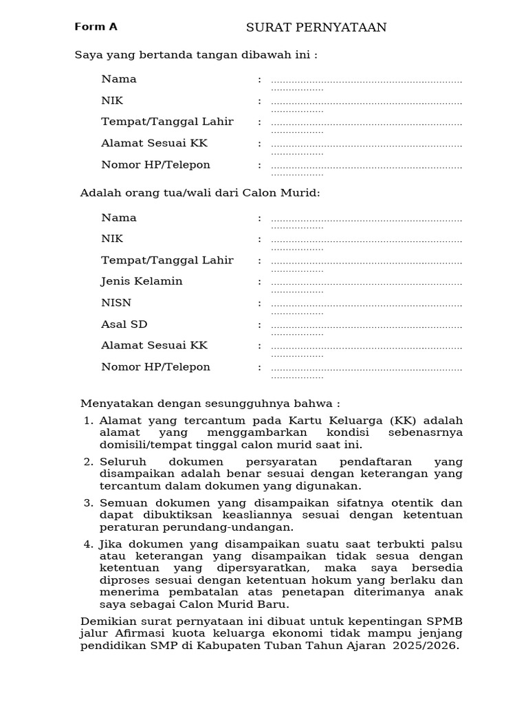 Surat Pernyataan Ortu-Rekom Ks-Prestasi Ok | PDF