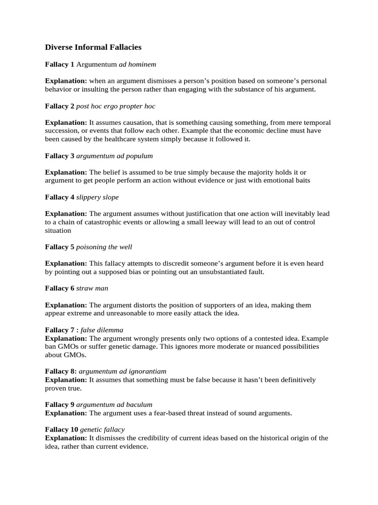 Diverse Informal Fallacies | PDF