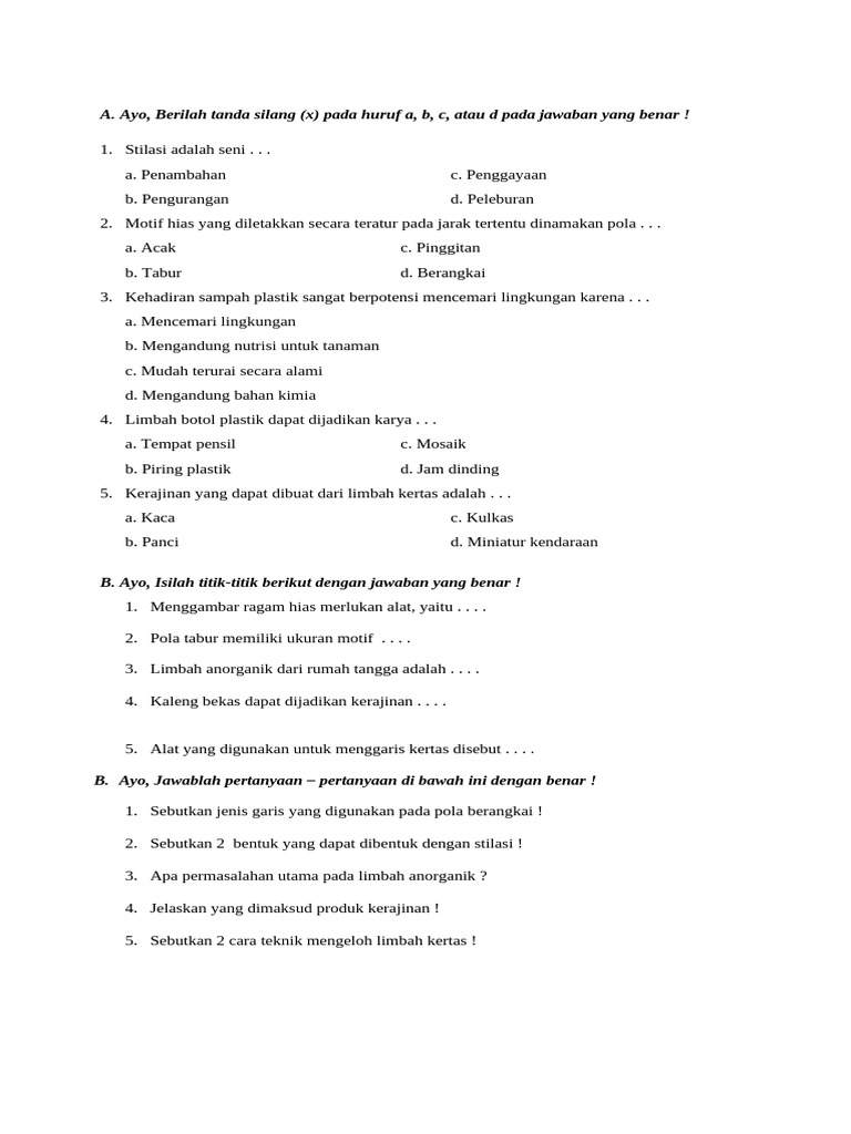 Kisi-Kisi Seni Rupa Kls 5 | PDF
