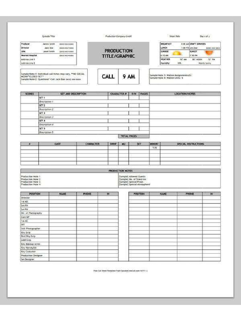 Call Sheet | PDF