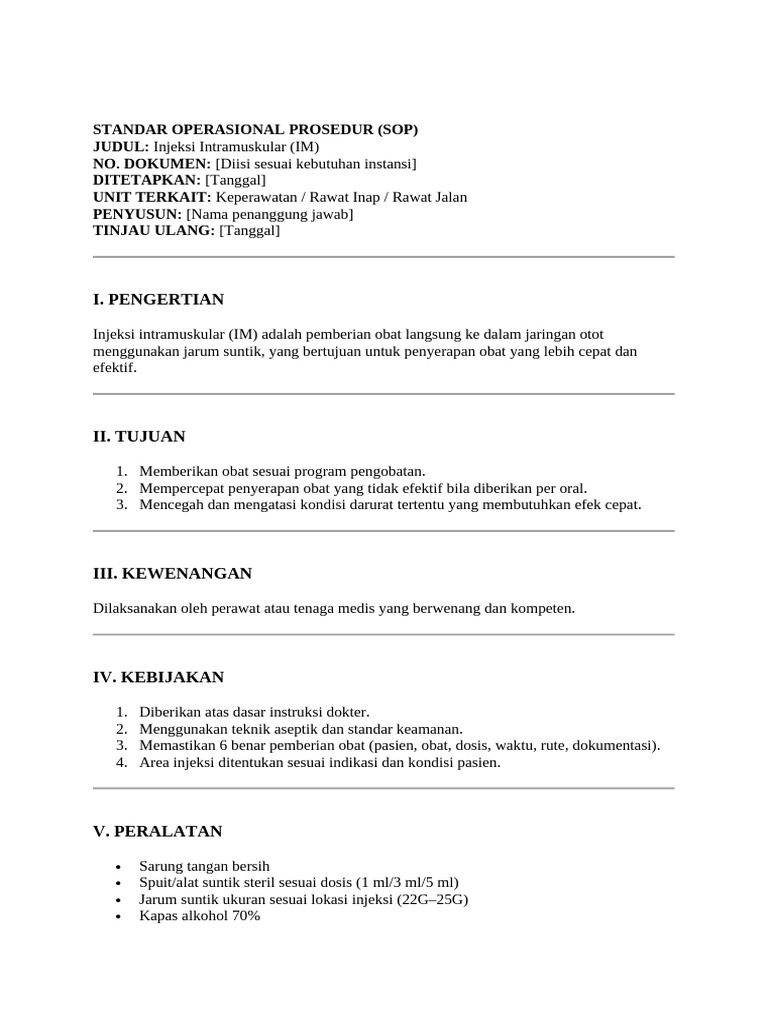 STANDAR OPERASIONAL PROSEDUR Injeksi IM | PDF