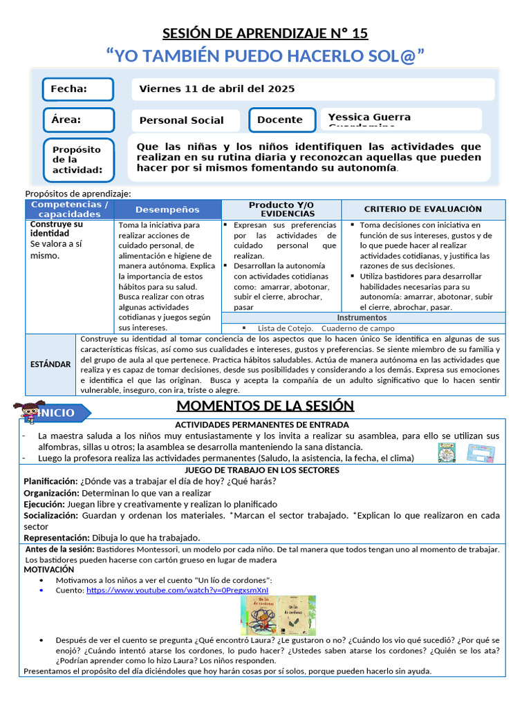 Sesiòn Viernes - Yo También Puedo Hacerlo Solo | PDF | Evaluación