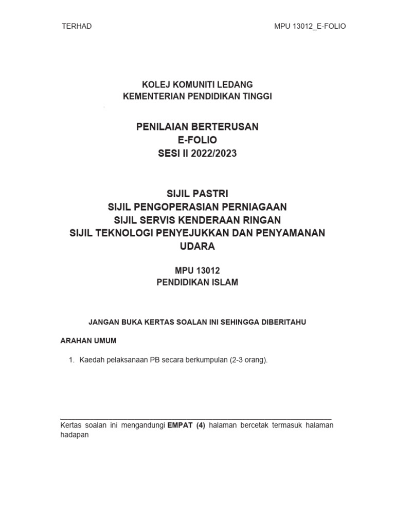 Mpu13012 Efolio Sesi2 20222023 | PDF
