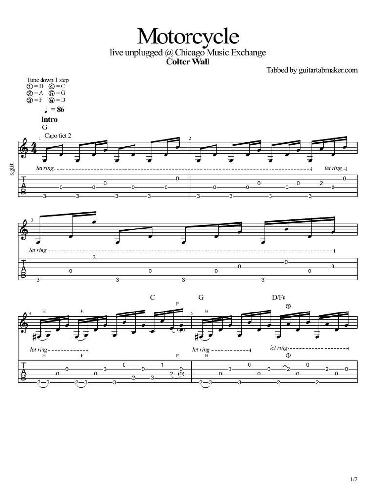 Colter Wall's Motorcycle Lyrics & Chords | PDF | Chordophones | String ...