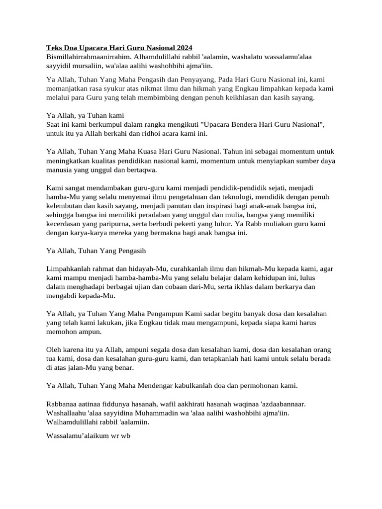 Teks Doa Hari Guru 2024 | PDF