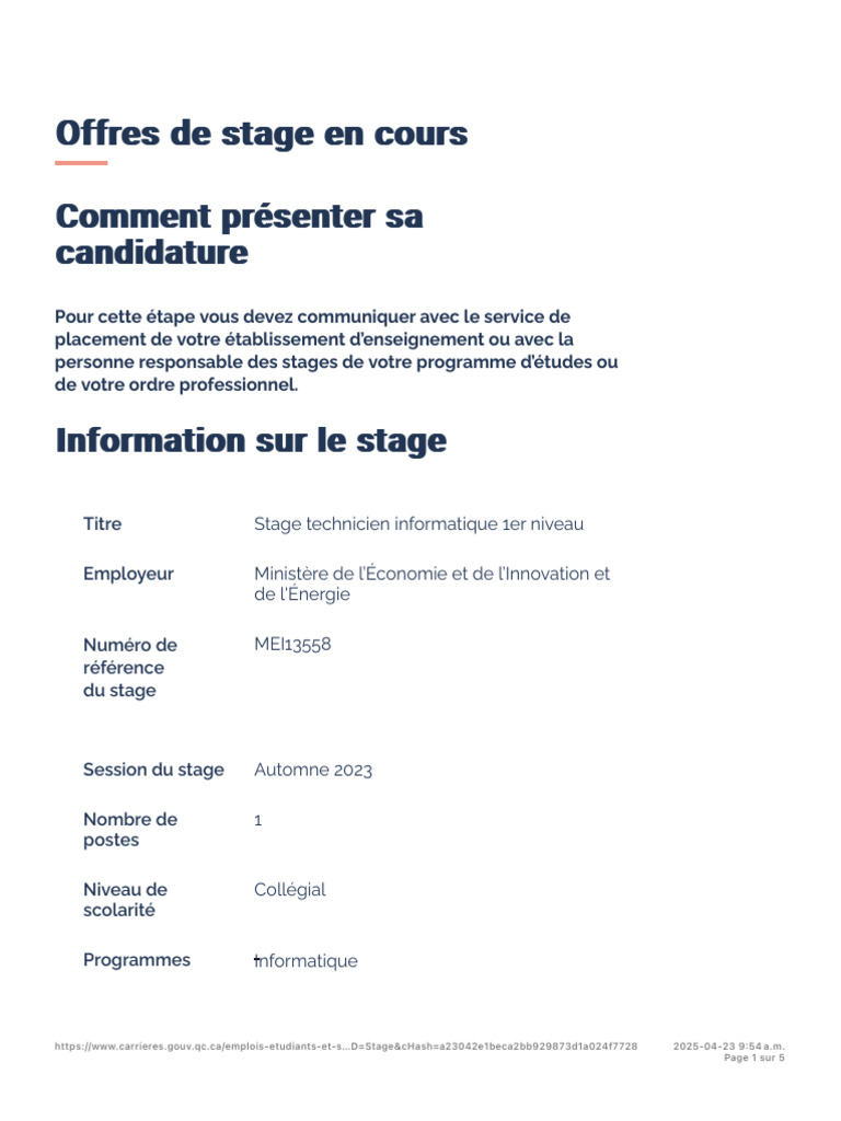 Stage Technicien Informatique Automne 2023 | PDF | Informatique ...