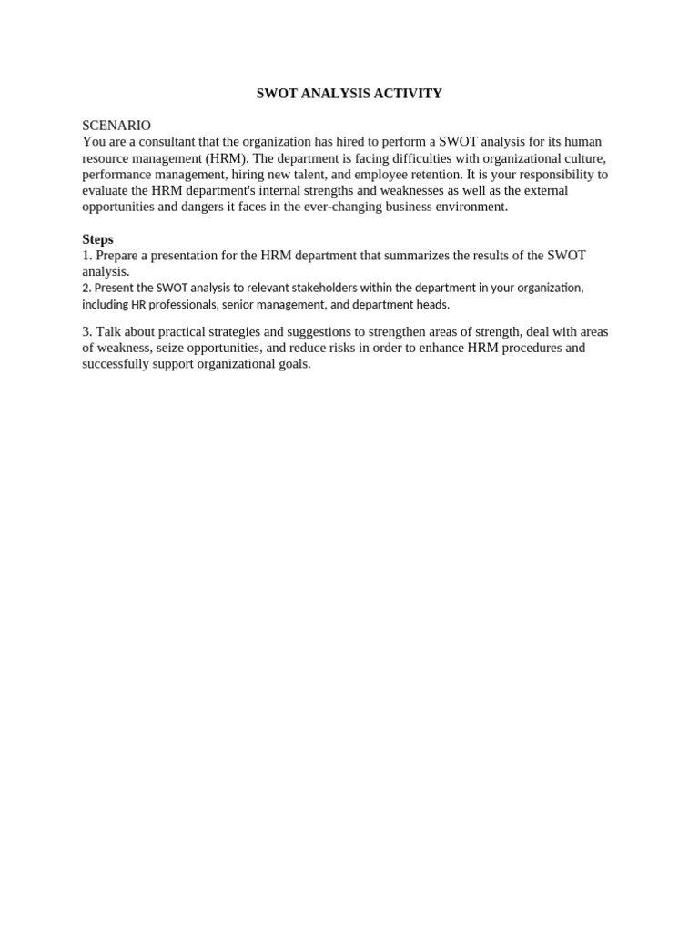 HRM SWOT Analysis for Organizational Success | PDF