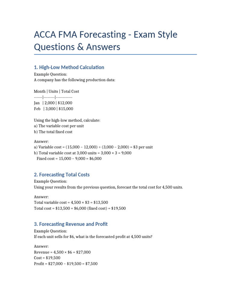 ACCA FMA Forecasting Exam Questions | PDF | Forecasting | Economies