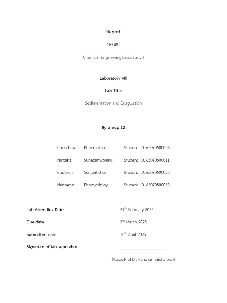 CHE481 Gr12 Lab8 Sendimentation | PDF