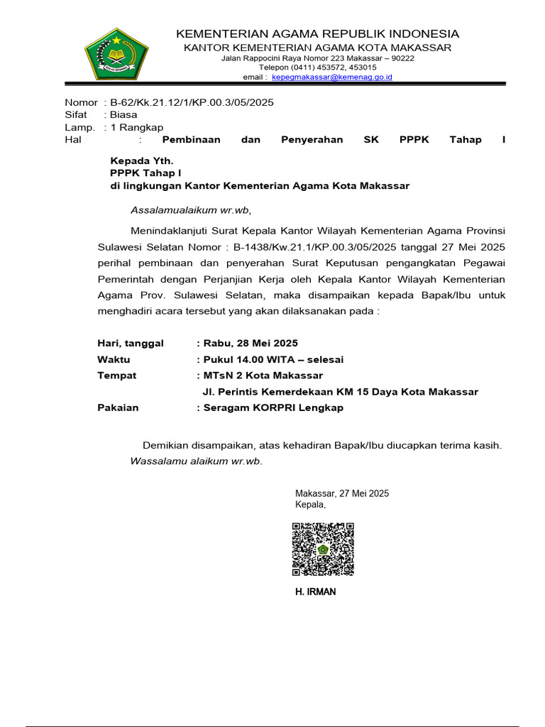 Penyerahan SK PPPK Makassar 2025 | PDF