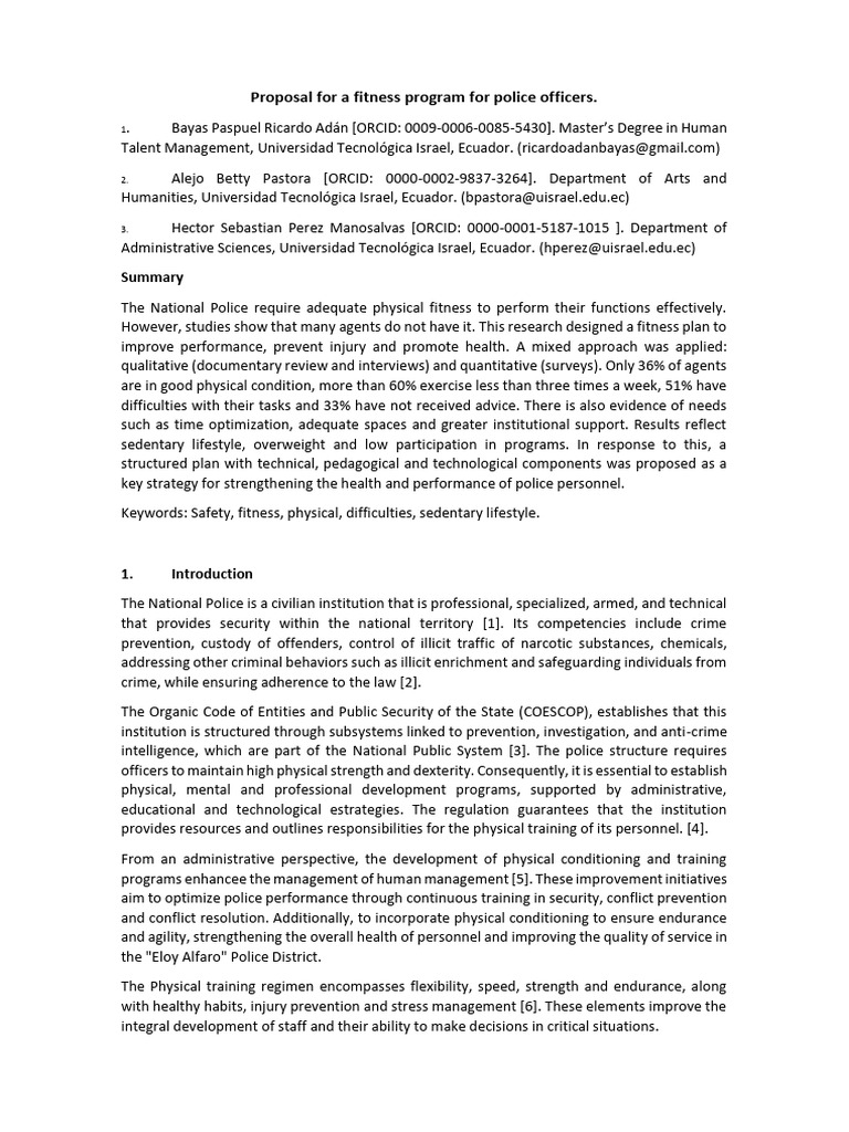 Fitness Program Proposal for Police Officers | PDF | Sedentary ...