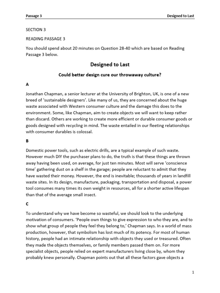 44 Passage 3 - Designed To Last Q28-40 | PDF | Sustainable Design | Waste Management