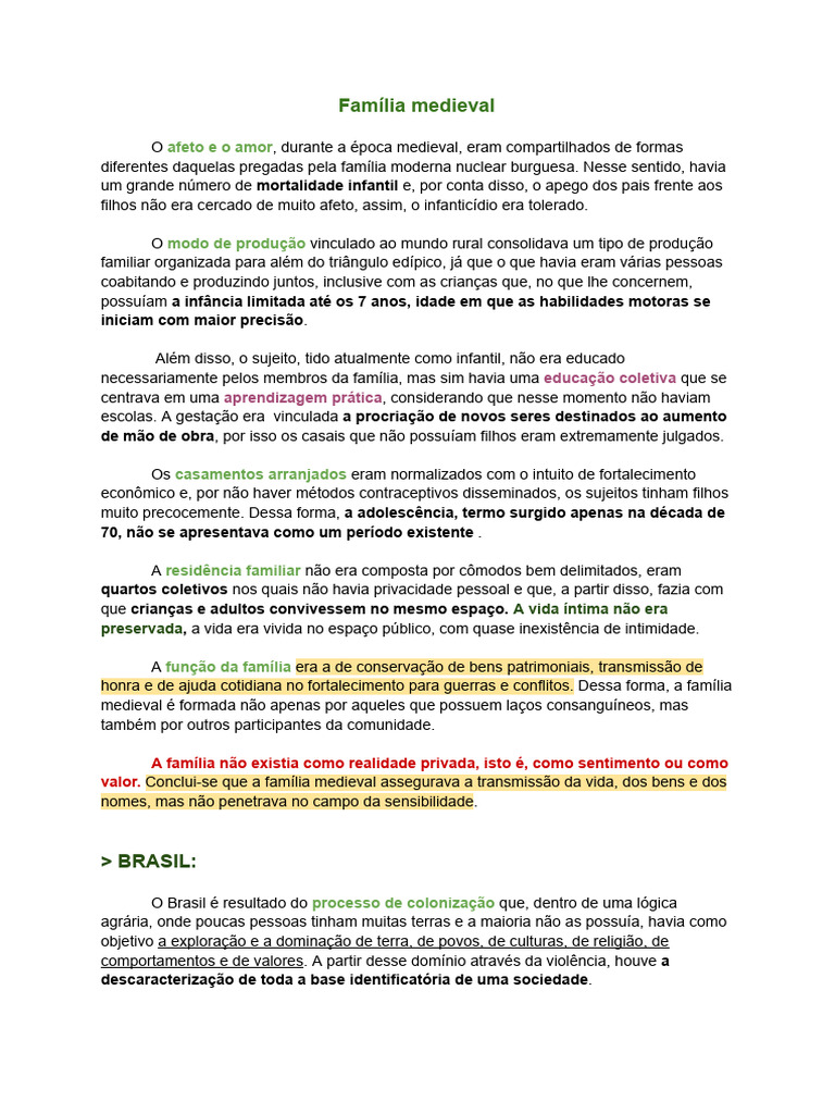 Prova Hist Família | PDF | Família | Burguesia