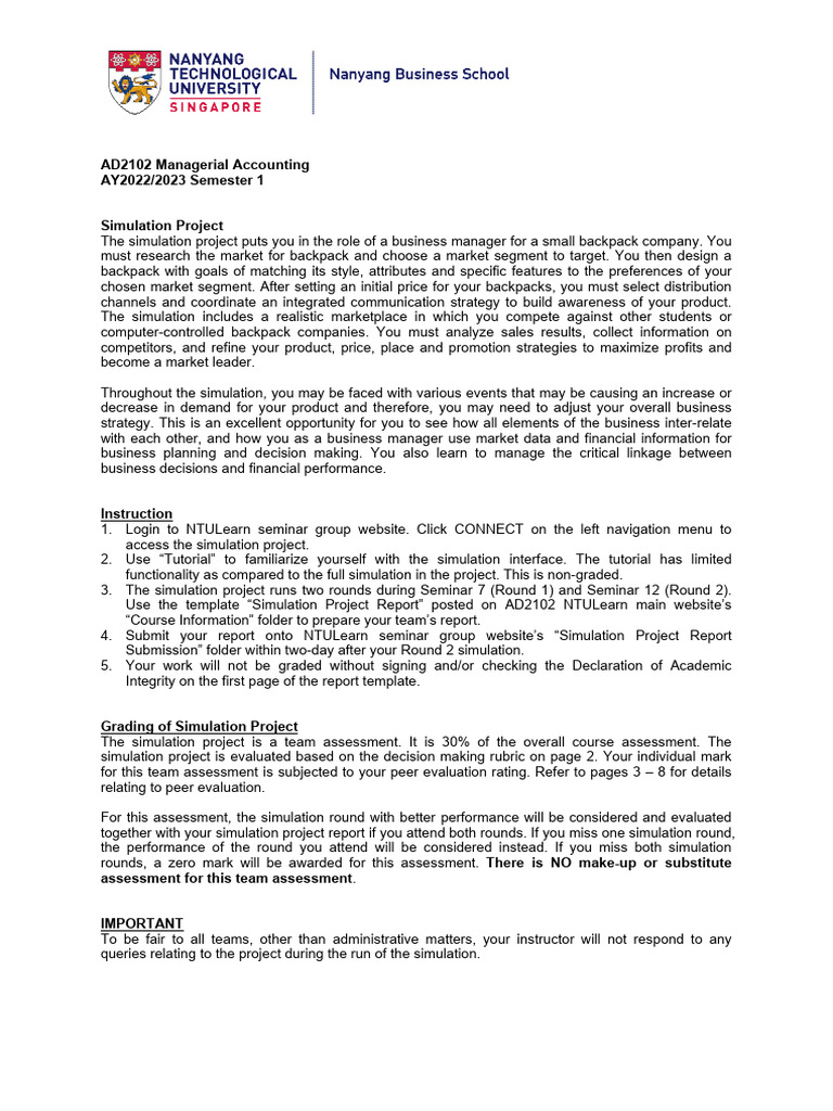 AD2102 Simulation Project and Rubrics | PDF | Simulation | Evaluation