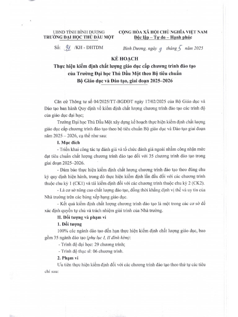 91 - KH-Kiem Dinh CTĐT Giai Doan 2025-2026 | PDF