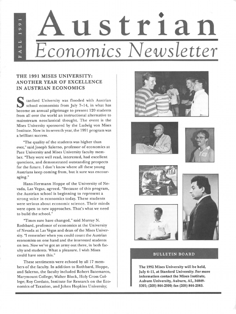 Austrian Economics Newsletter Fall 1991 | PDF | Austrian School | Economics