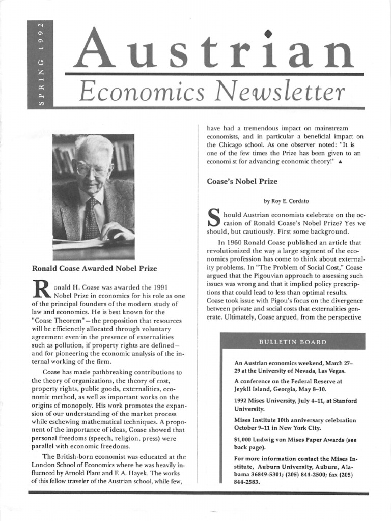 Austrian Economics Newsletter Spring 1992 | PDF | Externality ...