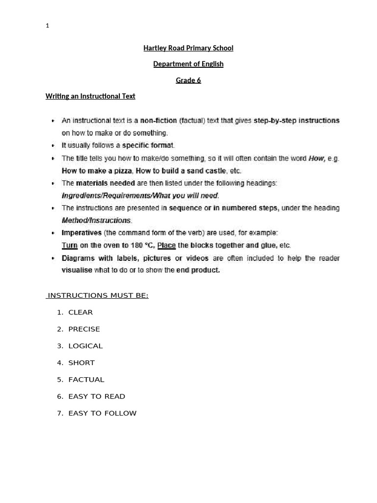 Writing An Instructional Text Grade 6 English | PDF