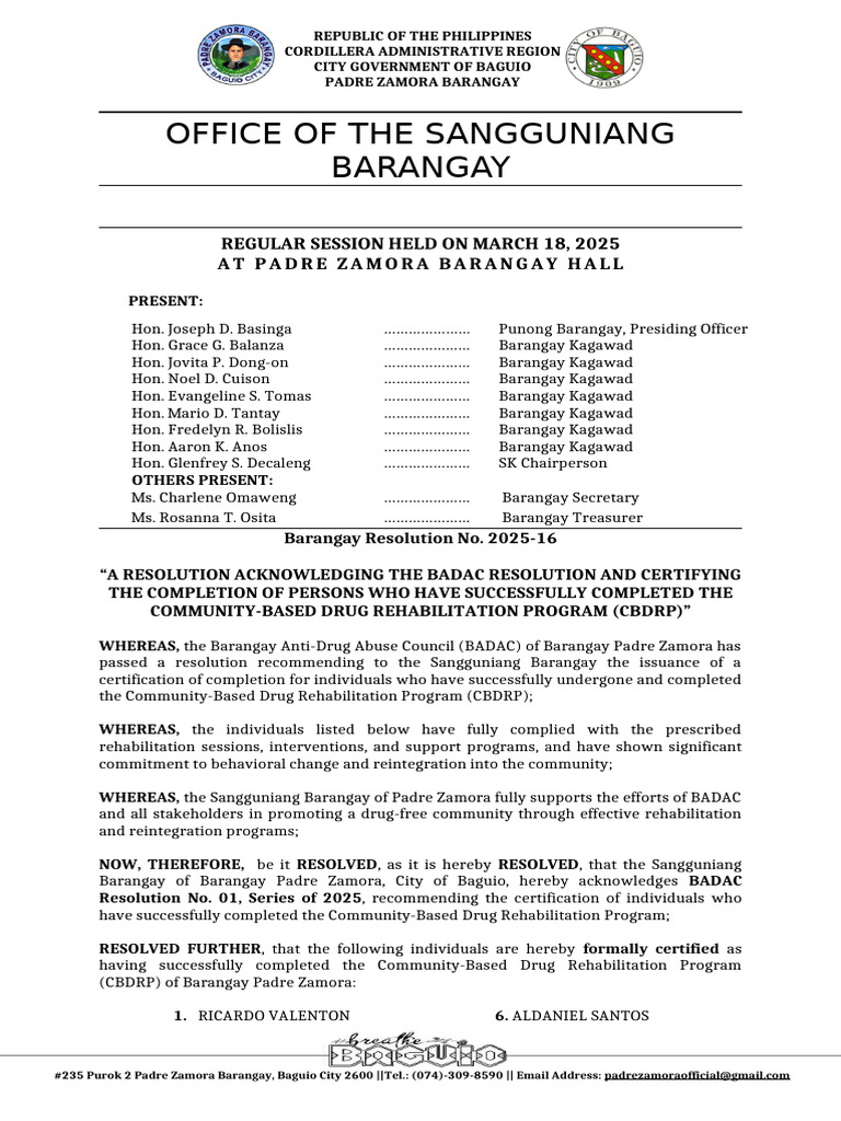 Barangay Resolution No. 2025-016 - BADAC | PDF | Philippines