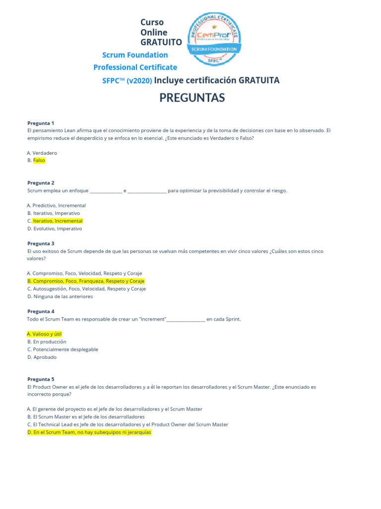 SOYLIDERNET Scrum Foundation Preguntas | PDF | Scrum (desarrollo de software)