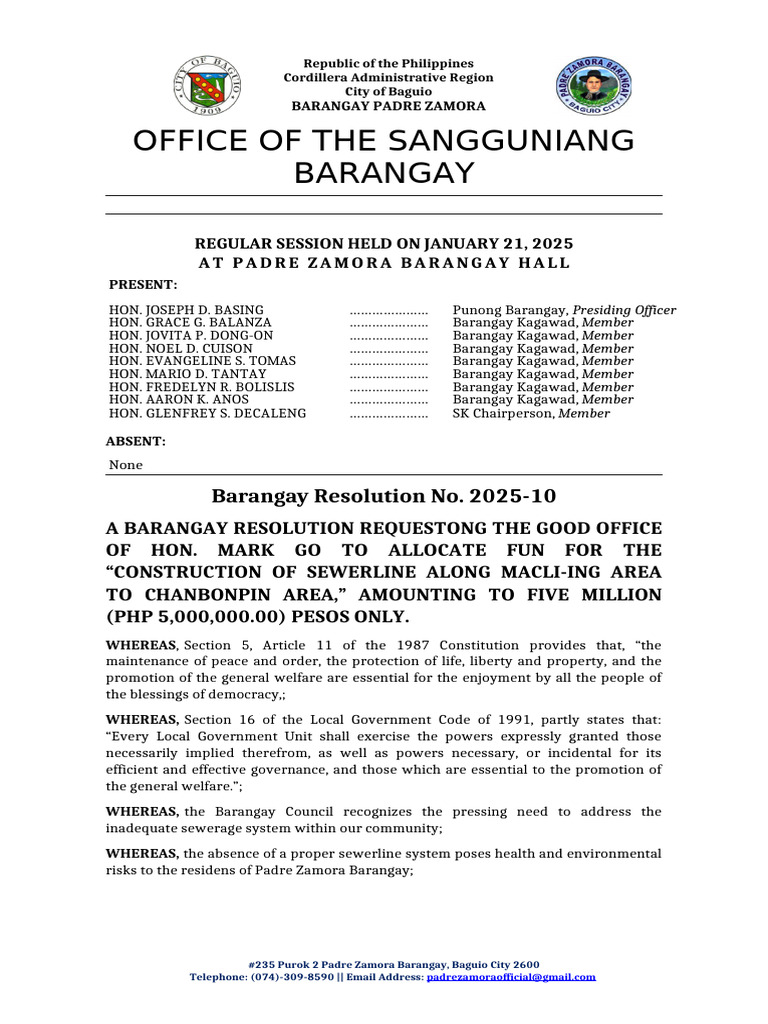 Padre Zamora Sewerline Funding Resolution | PDF | Justice | Crime ...