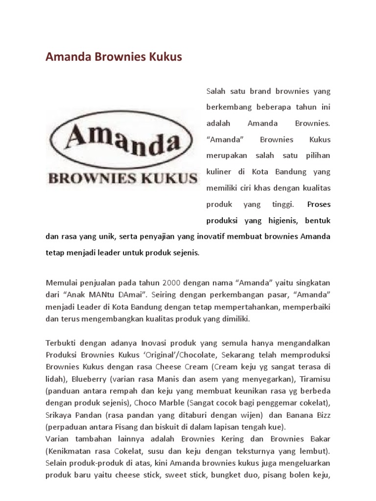 Sejarah dan Asal Usul Amanda Brownies | PDF