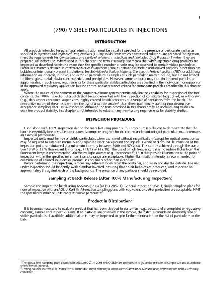 790 Visible Particulates in Injections | PDF | Lighting | Fluorescent Lamp