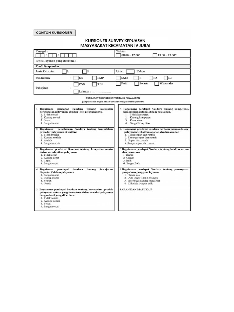 Contoh Kuesioner SKM | PDF