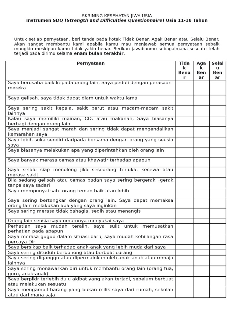 Skrining Kesehatan Jiwa Anak Usia 11-18 | PDF