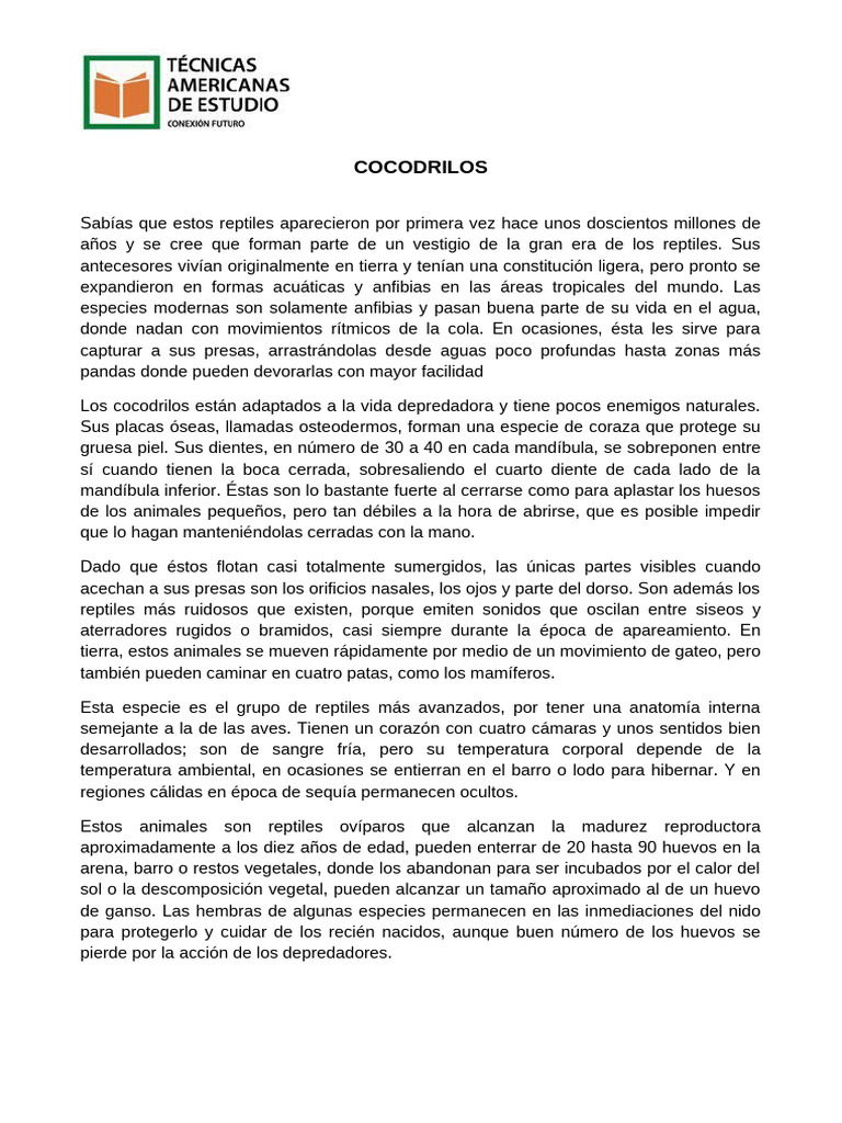 Cocodrilo S | PDF | Reptil | Zoología