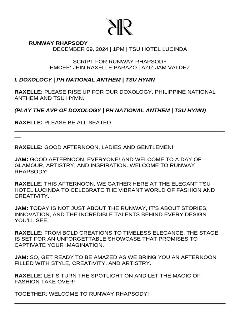 Emcee Script For Runway Rhapsody | PDF