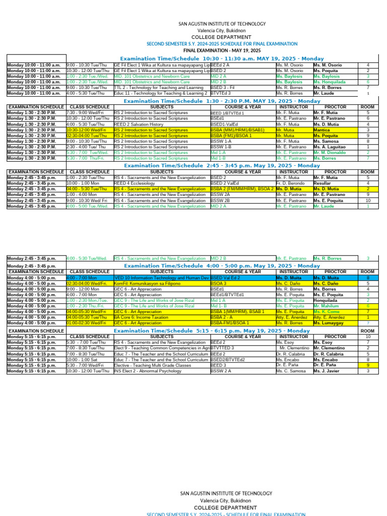 Final Exam Sched 2nd Sem Sy 2024 2025 | PDF